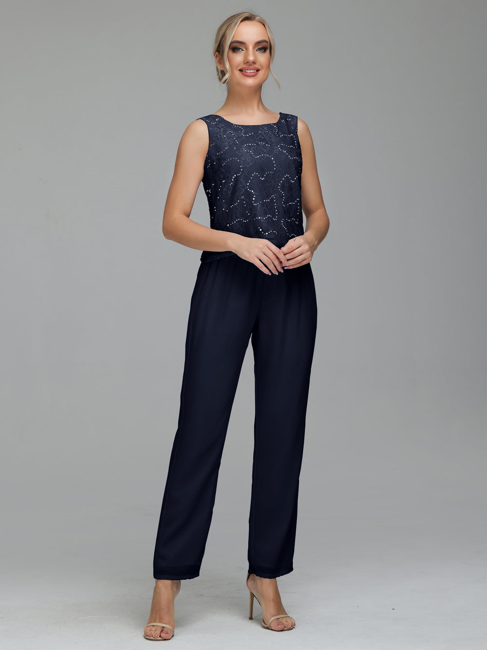 Jumpsuit Separates Scoop Illusion Floor-Length Chiffon Lace Mother of