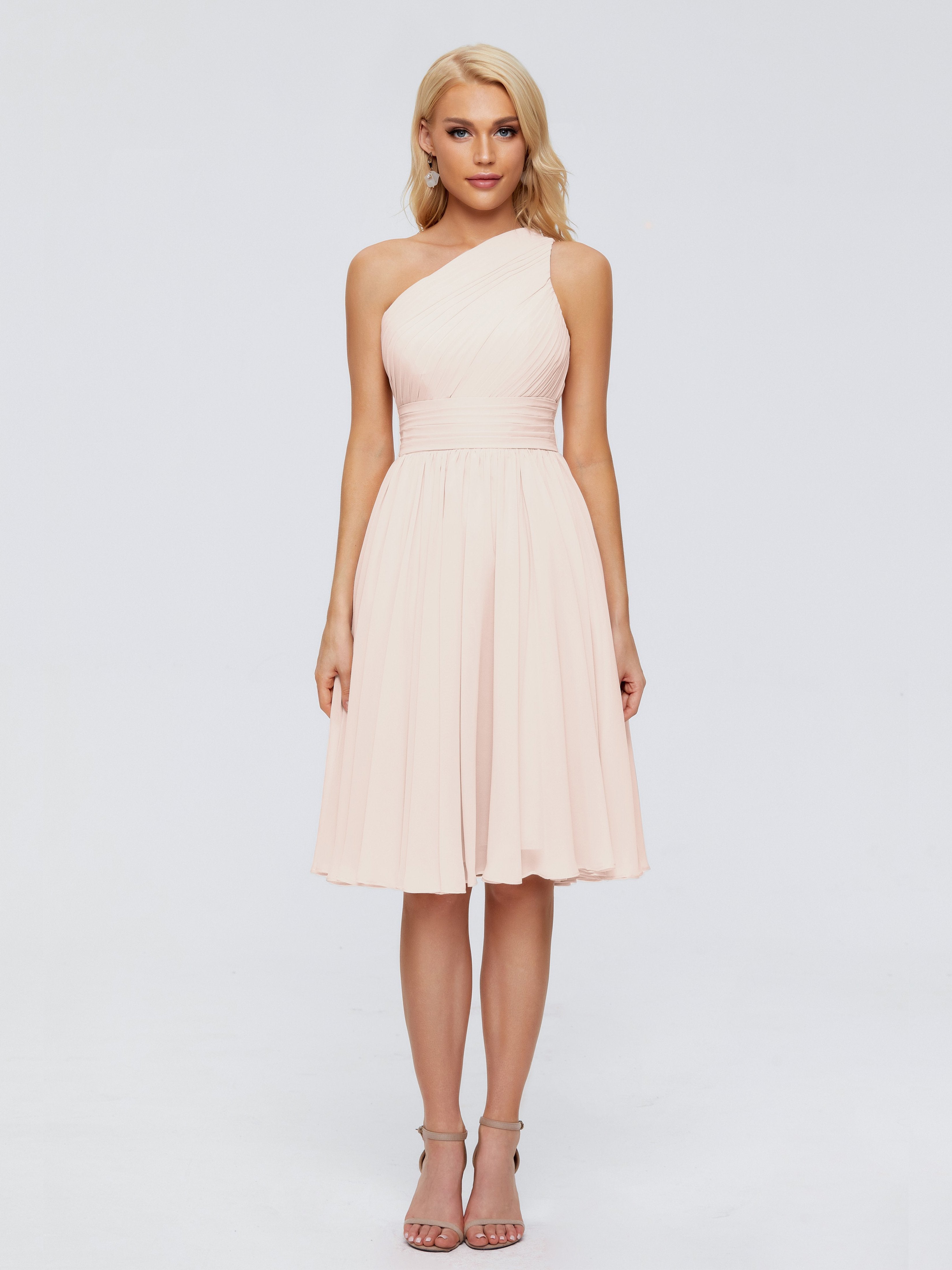 Pearl Pink Bridesmaid Dress Kimberly Simple One Shoulder Short Bridesm