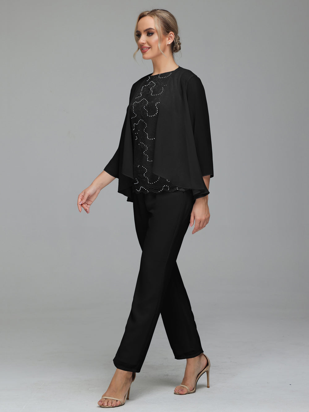 3 Pieces Chiffon Mother of Bride Dress Pant Suits | Cicinia