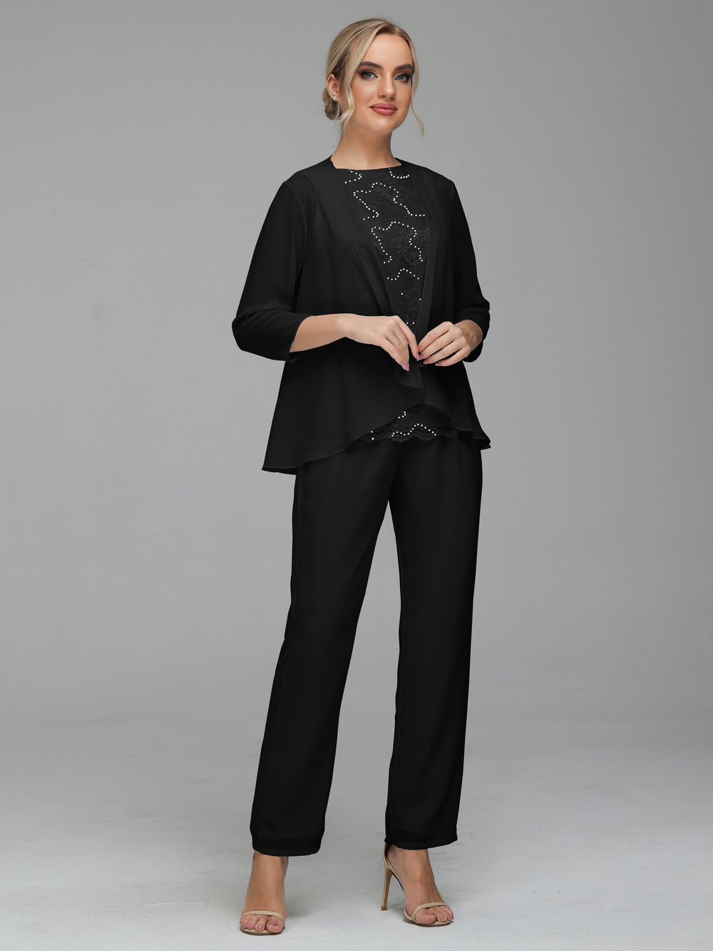 3 Pieces Chiffon Mother of Bride Dress Pant Suits | Cicinia