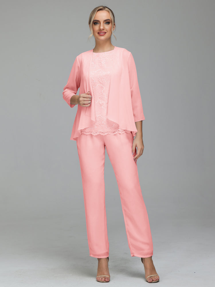 3 Pieces Chiffon Mother of Bride Dress Pant Suits | Cicinia