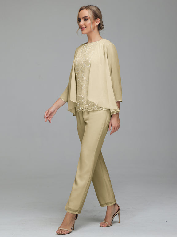 3 Pieces Chiffon Mother of Bride Dress Pant Suits | Cicinia