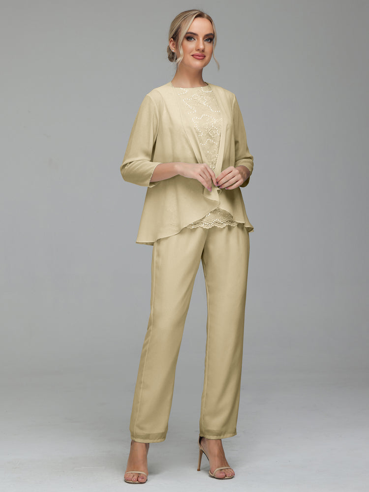 3 Pieces Chiffon Mother of Bride Dress Pant Suits | Cicinia