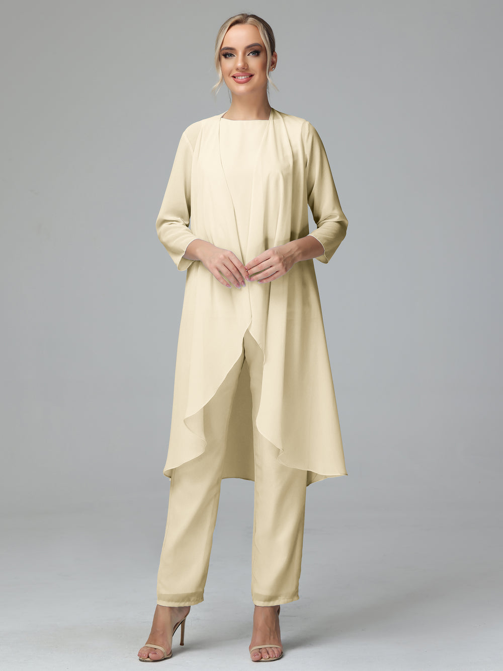 Simple Chiffon 3 Pieces Mother of the Bride Dress Pant Suits