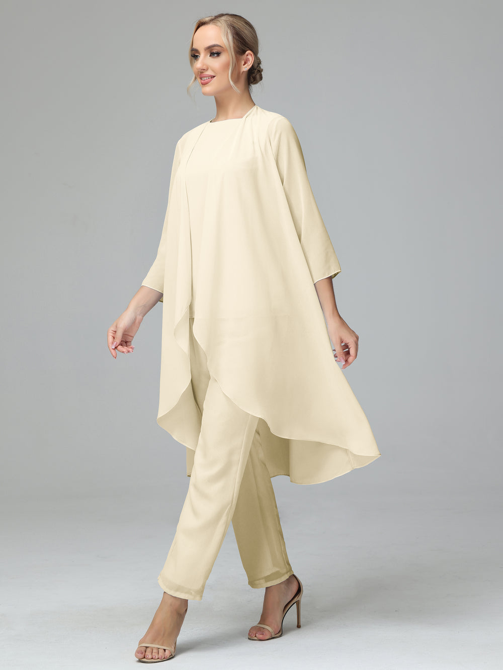 Simple Chiffon 3 Pieces Mother of the Bride Dress Pant Suits