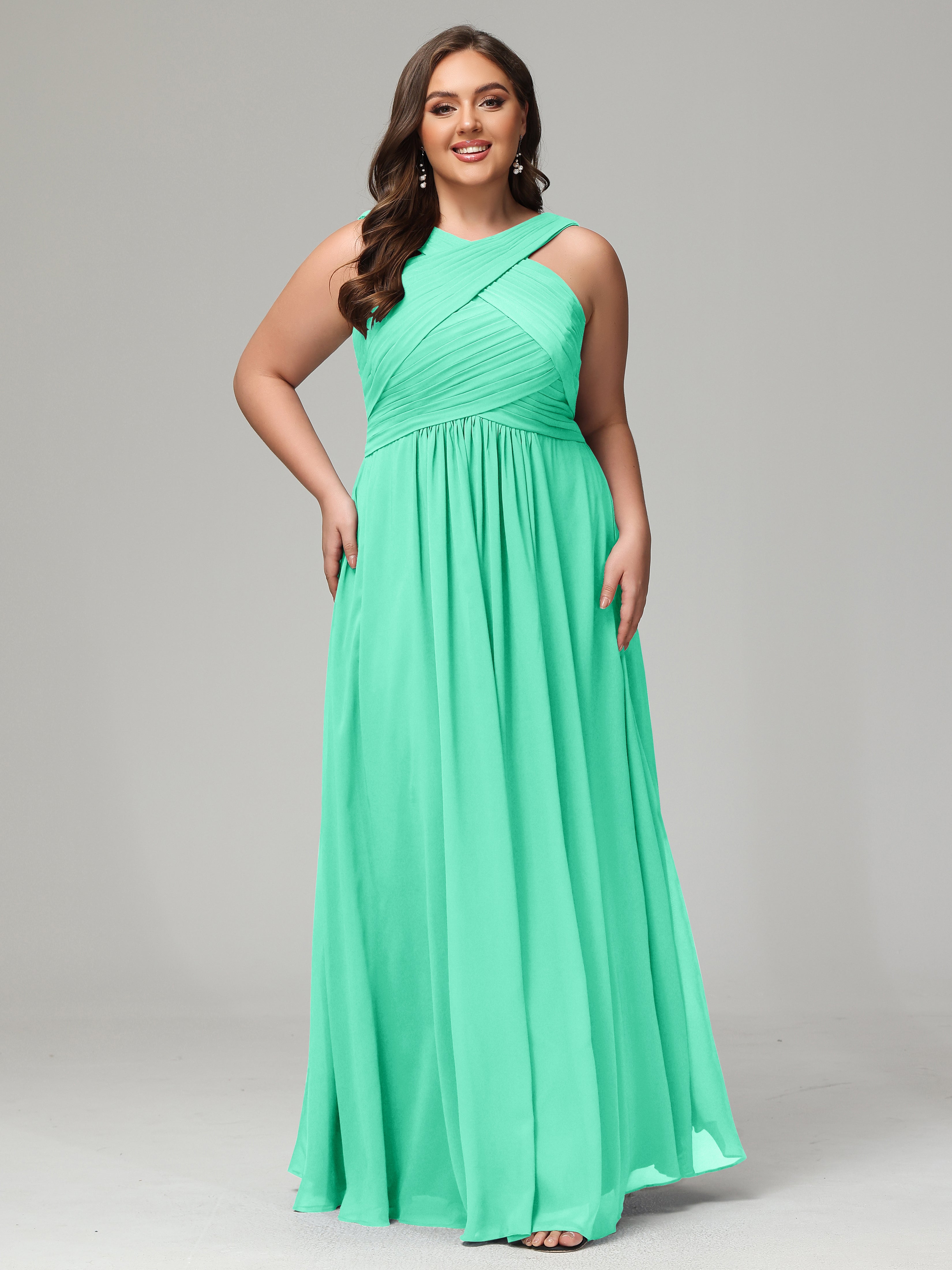 Turquoise Bridesmaid Dresses Straps Pleats Chiffon Plus Size Bridesmai