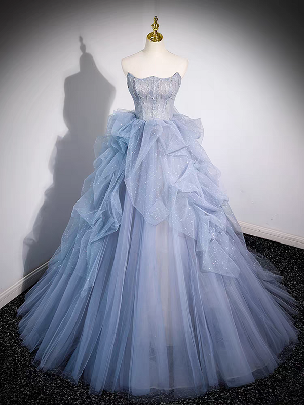 Strapless Ruffles Tulle Long Princess Quinceanera Dress