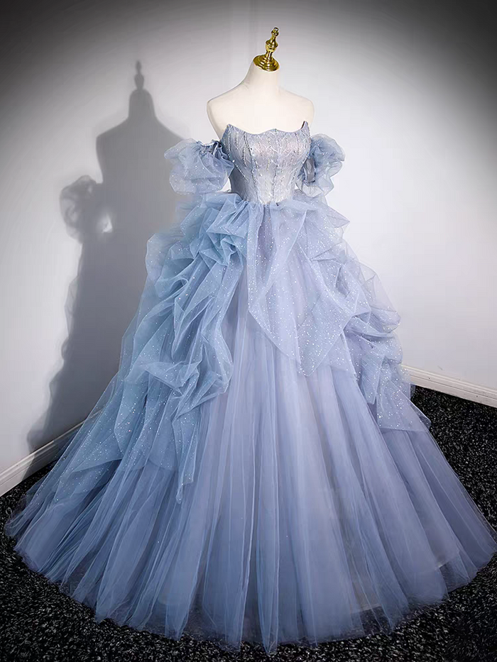 Strapless Ruffles Tulle Long Princess Quinceanera Dress