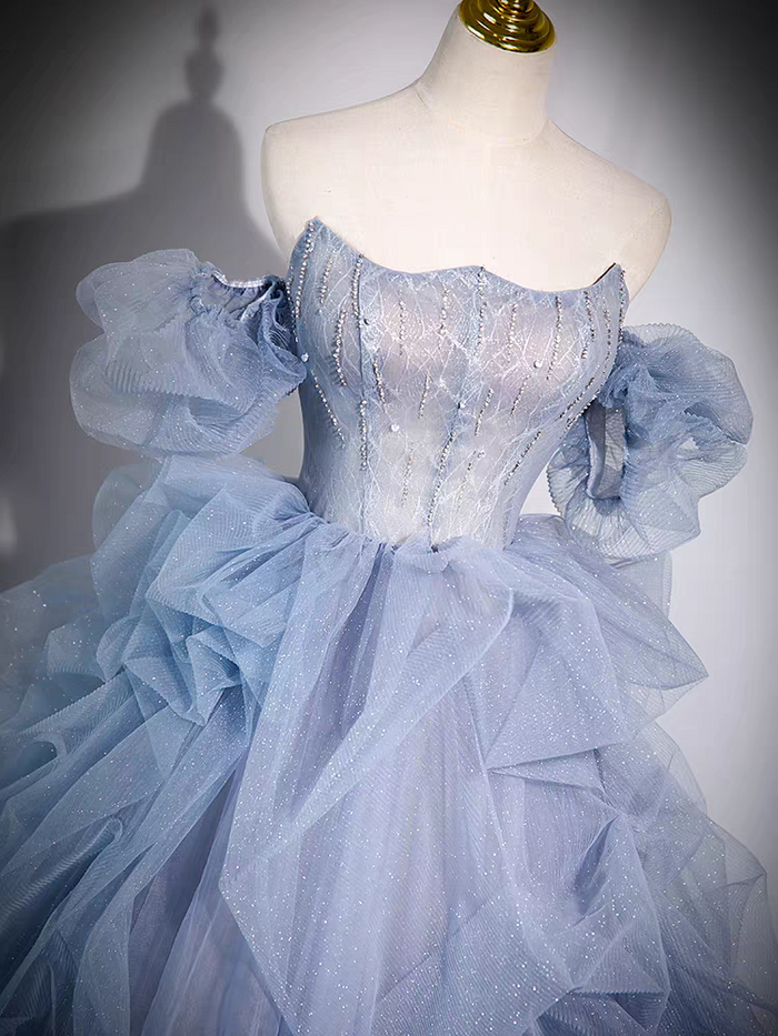 Strapless Ruffles Tulle Long Princess Quinceanera Dress