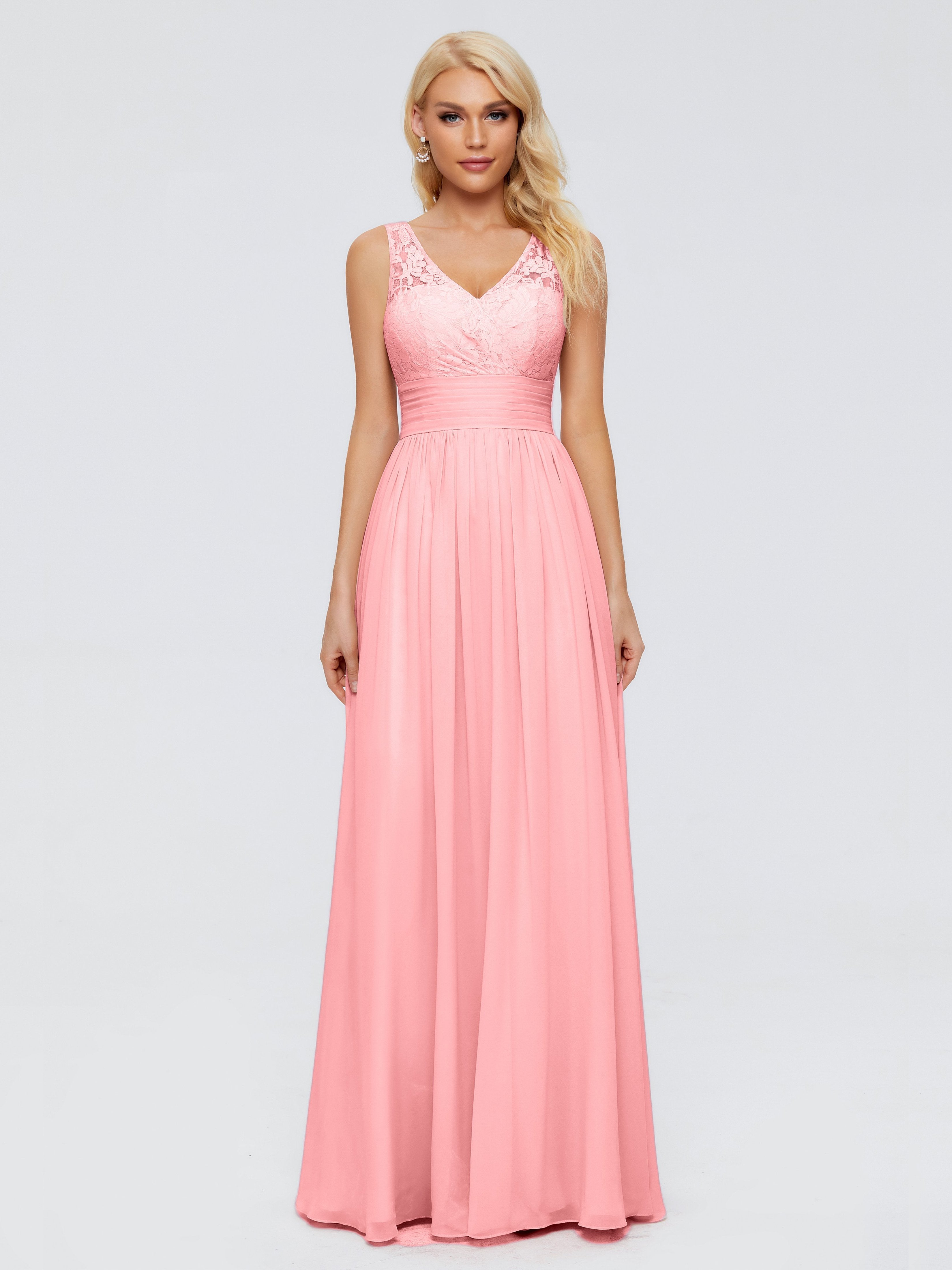 Flamingo Bridesmaid Dress Valerie Pretty V Neck Straps Chiffon Bridesm