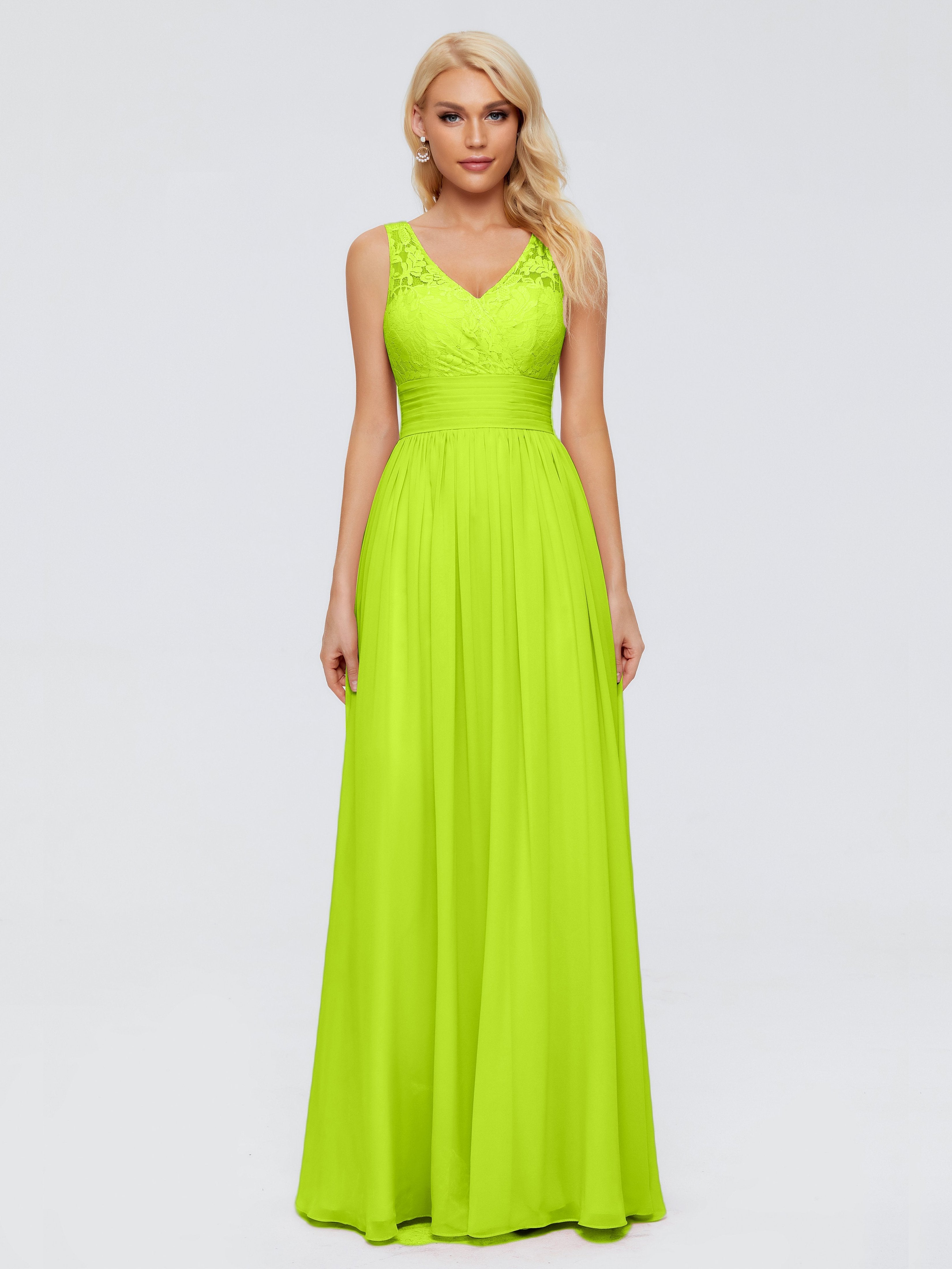 Bridesmaid Lime Green Dresses Valerie Pretty V Neck Straps Chiffon Bri