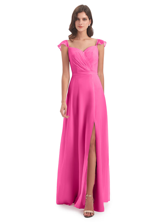 Darcie Chiffon Sheath Cap Sleeves Long Bridesmaid Dresses