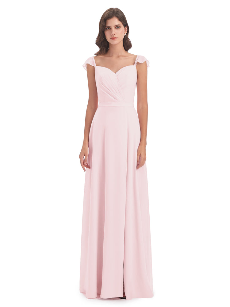 Darcie Chiffon Sheath Cap Sleeves Long Bridesmaid Dresses