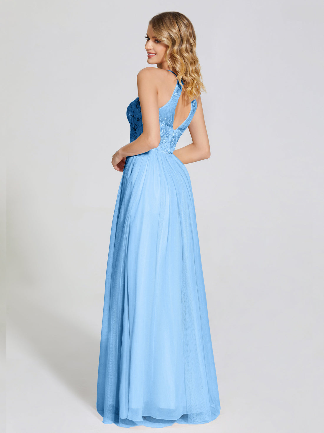 Destiny Halter Embroidered Tulle Bridesmaid Dresses