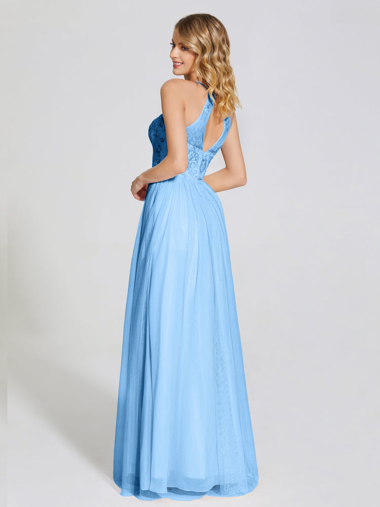 Destiny Halter Embroidered Tulle Bridesmaid Dresses