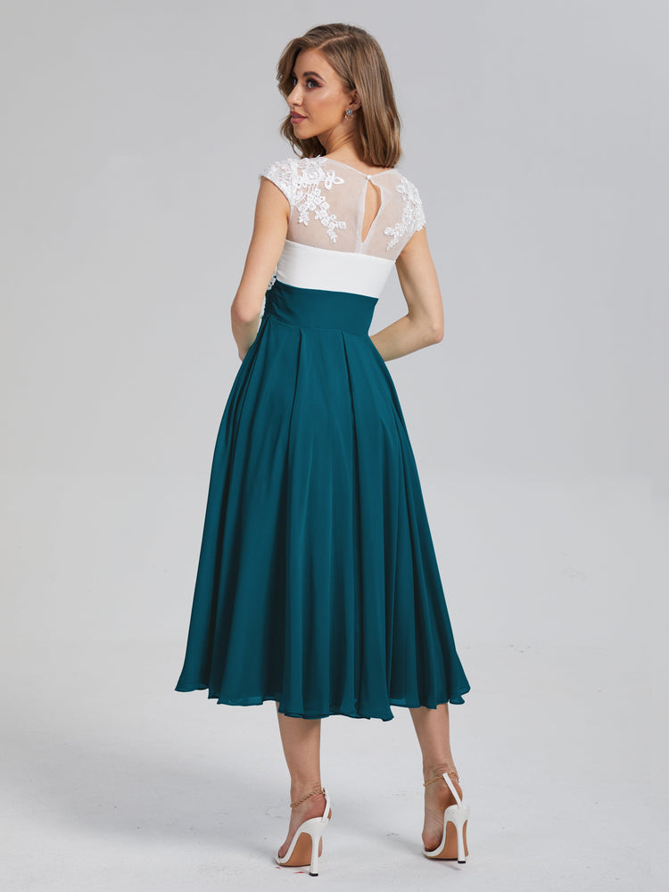 Graceful Lace Tea Length Chiffon Mother of the Bride Dresses