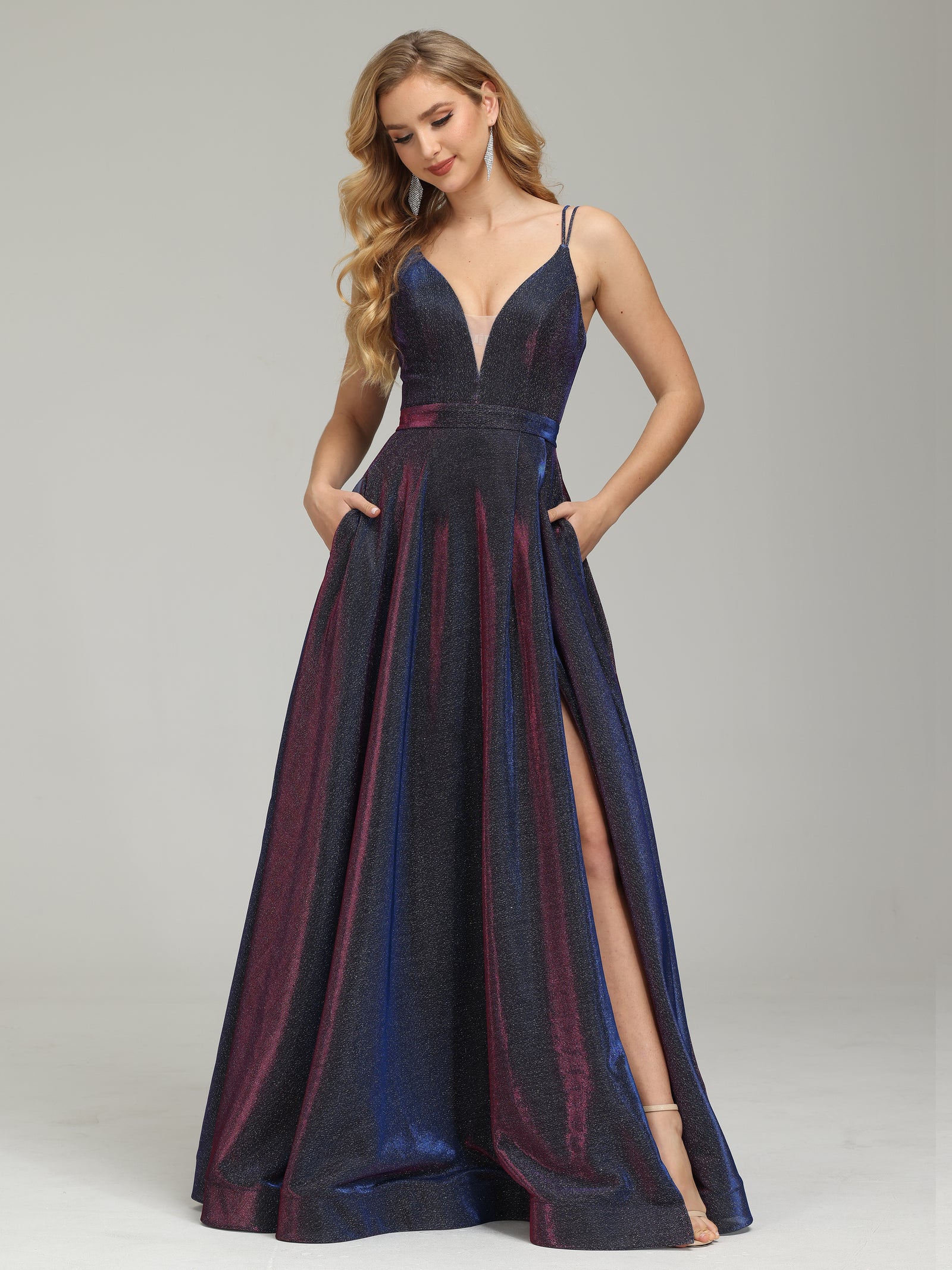 Heaven Iridescent V-neck Split Prom Dress