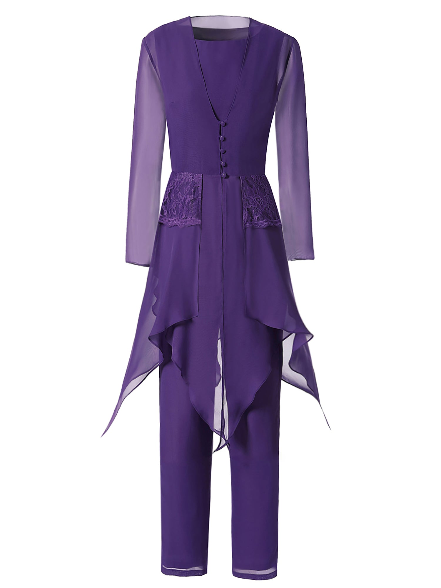 Long Sleeves Chiffon Lace Mother of the Bride Dress Pant Suits | Cicinia