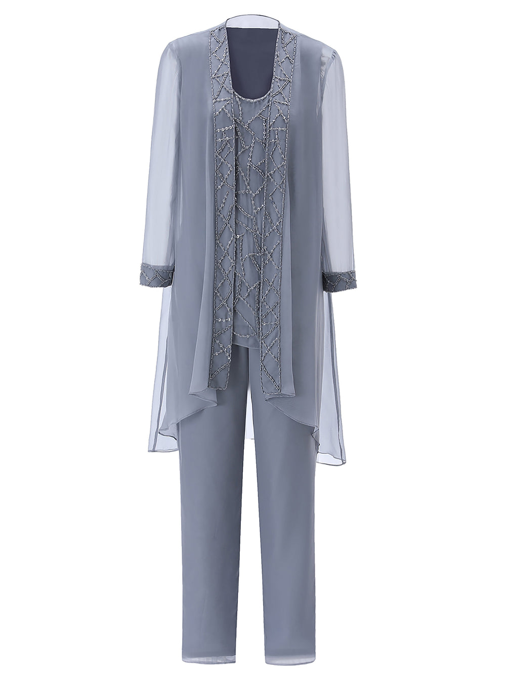 Long Sleeves Chiffon Mother of the Bride Dress Pant Suits | Cicinia