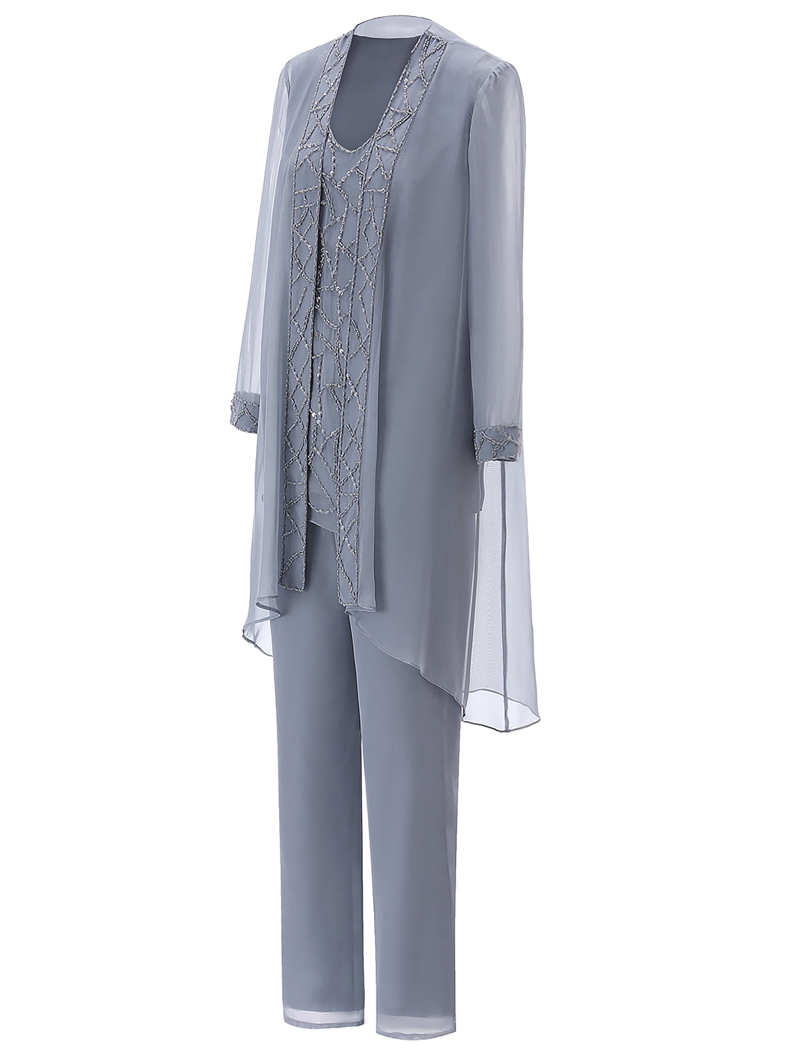 Long Sleeves Chiffon Mother of the Bride Dress Pant Suits | Cicinia