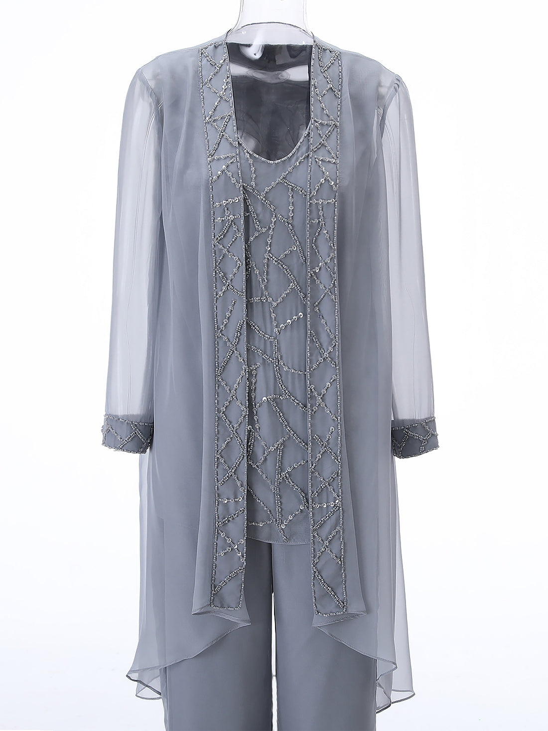 Long Sleeves Chiffon Mother of the Bride Dress Pant Suits | Cicinia