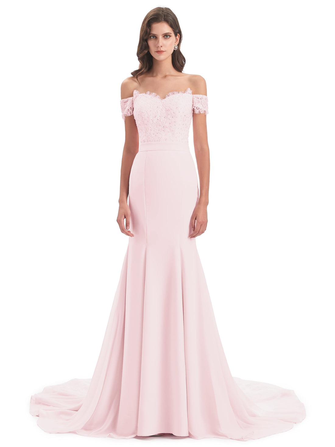 Sienna Pretty Lace Beading Court Train Long Bridesmaid Dresses