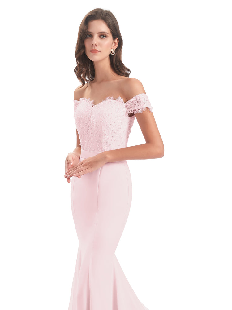 Sienna Pretty Lace Beading Court Train Long Bridesmaid Dresses