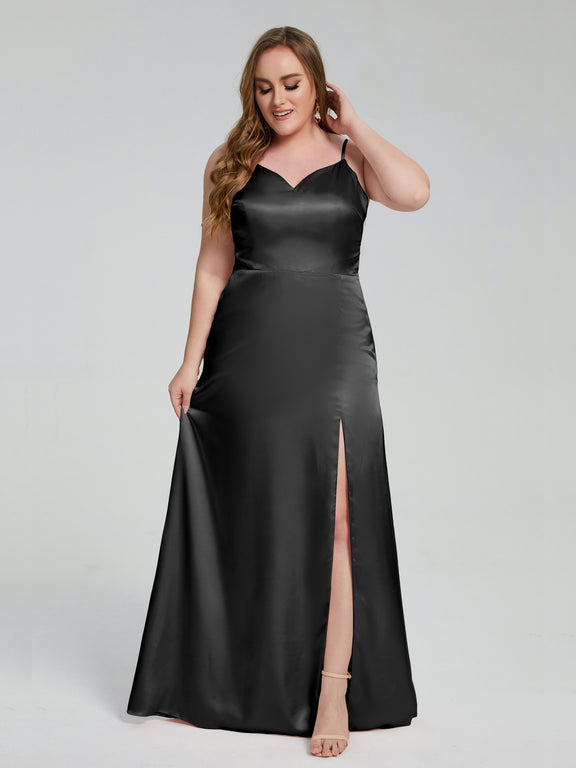 Adelyn Sexy Split Plus Size Soft Satin Bridesmaid Dresses