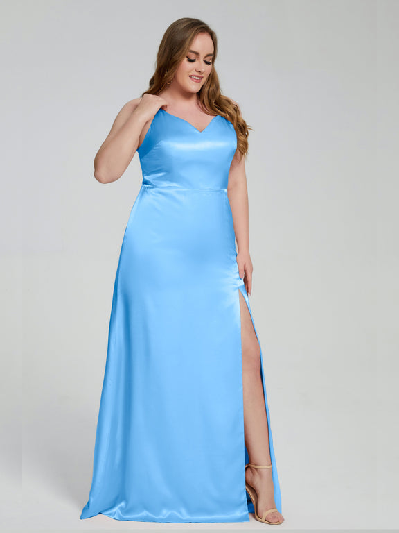 Adelyn Sexy Split Plus Size Soft Satin Bridesmaid Dresses