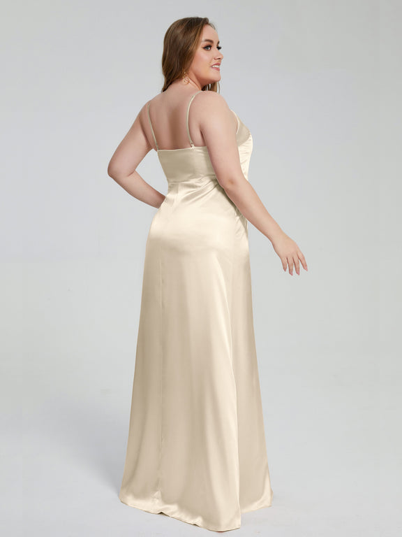 Adelyn Sexy Split Plus Size Soft Satin Bridesmaid Dresses