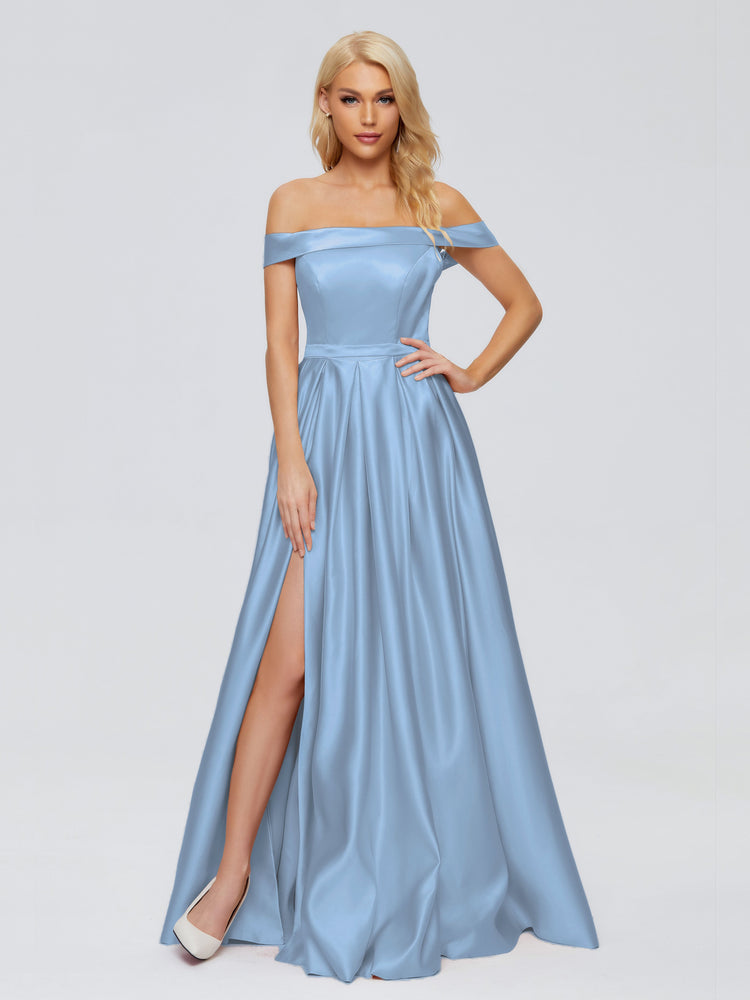 Annabelle Off the Shoulder Satin Prom Dresses
