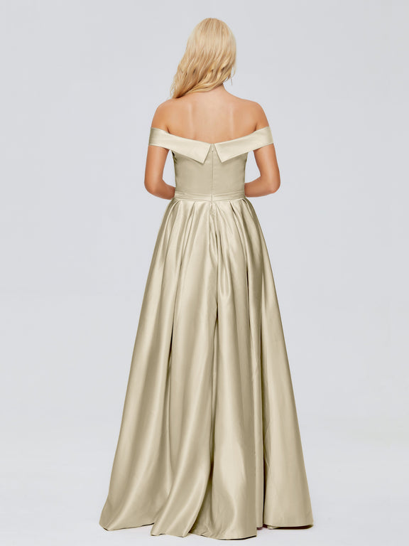 Annabelle Off the Shoulder Satin Prom Dresses