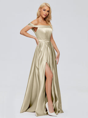 Annabelle Off the Shoulder Satin Prom Dresses