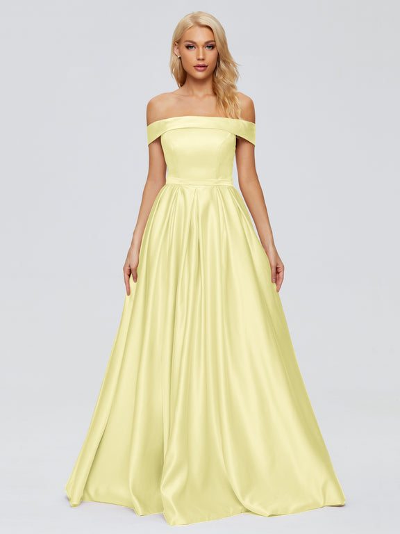 Annabelle Off the Shoulder Satin Prom Dresses