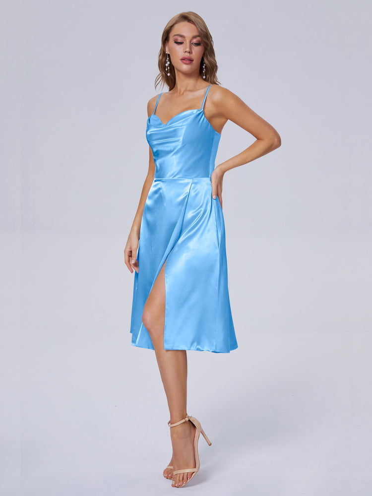 Marley Elegant Split Short Soft Satin Bridesmaid Dresses