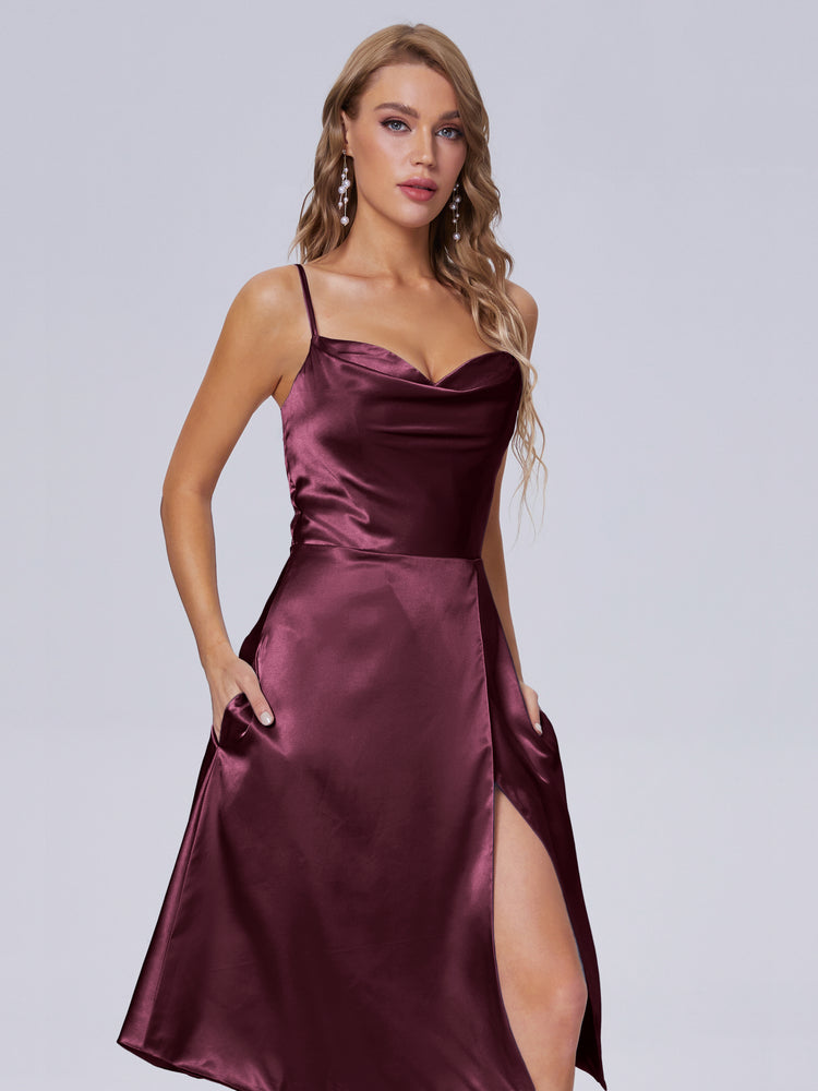 Marley Elegant Split Short Soft Satin Bridesmaid Dresses